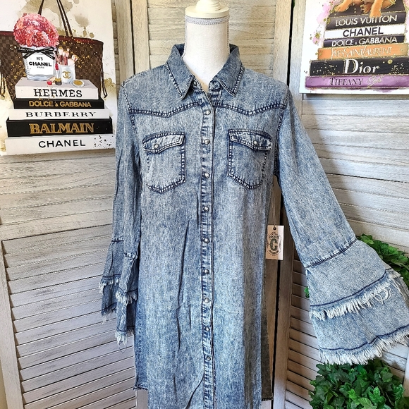 Rockin C | Tops | Nwt Rockin C Washed Denim Shacket Jacket Shirt M ...